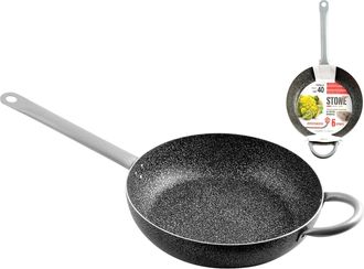 hOme Home Family Stone Antihaftbratpfanne mit Griff, Stein, Schwarz/Grau, 40 cm