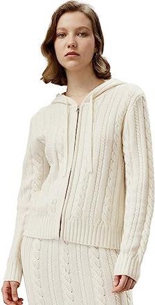 LilySilk Pull à capuche décontracté en laine mérinos et cachemire pour femme avec fermeture éclair pour lautomne et lhiver, blanc, M