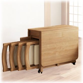 Generic Esstisch aus Holz, Mid-Century Modern K&uuml;chentisch-Set mit Schubladen und 4 Lederst&uuml;hlen, Zusammenklappbares Esszimmer for Wohnzimmer, Restaurant