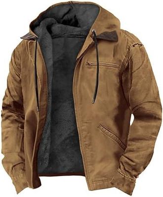 Generic Lininco Vestes &agrave; capuche pour homme avec fermeture &eacute;clair et doublure en polaire, manteau dhiver l&eacute;ger d&eacute;contract&eacute; &eacute;pais avec poche, marron, XXL