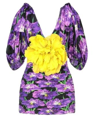 Gucci Purple Silk Dress with Yellow Corsage Flower Size S