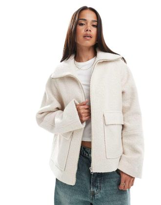 Asos Blouson Harrington confortable &agrave; poches - Cr&egrave;me-Neutre