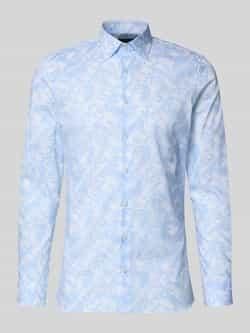 Olymp No. 6 Super Slim Fit Business-Hemd im Allover-Look mit Kentkragen