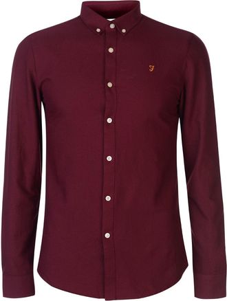 Farah Button-Down-Hemd f&uuml;r Herren, Oxford-Stil, Lang&auml;rmlig (Burgunderrot)