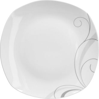 Van Well XL-Buffetplatte Portofino 285x285 mm | quadratischer Servier-Teller | Essteller gro&szlig; | edles Dekor grau | Porzellan-Geschirr | Gastronomie