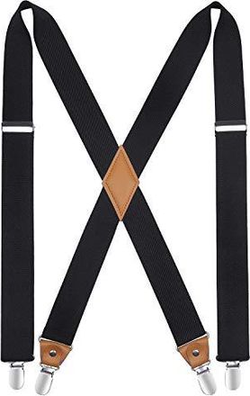 Hisdern Bretelles pour hommes avec bretelles tres robustes a 4 clips Jarretelles reglables de style noir style X