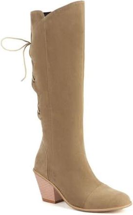 Generic Bottes d&eacute;quitation vintage en faux daim pour femme, bout rond, talons &eacute;pais, lacets dans le dos, chaussures de f&ecirc;te d&eacute;contract&eacute;es, beige, 37.5 EU