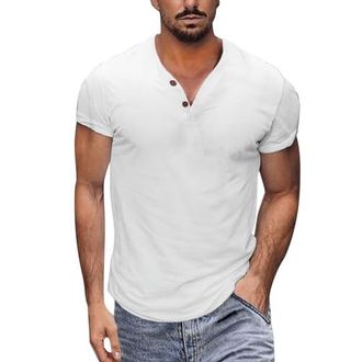 Generic Chemise d&eacute;contract&eacute;e &agrave; manches courtes pour hommes : chemise de plage avec chemise d&eacute;t&eacute; boutonn&eacute;e 1/4 boutonn&eacute;e T-shirts respirants T-shirt l&eacute;ger et d