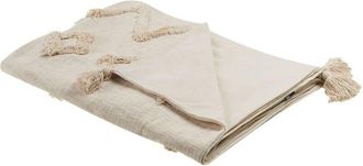 Beliani Beliani - Couvre-Lit en Coton Beige &agrave; Motif G&eacute;om&eacute;trique de Style Rustique Boho Tr&egrave;s Doux Guna