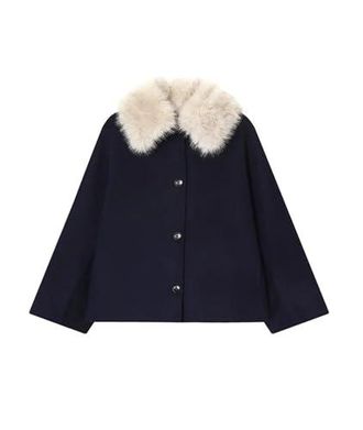 Generic Manteau dhiver &agrave; col Montant et Boutons for Femme, Style Urbain, avec Bordure en Fausse Fourrure. Manteau Chaud &agrave; Manches Longues en m&eacute;lange de Coton,