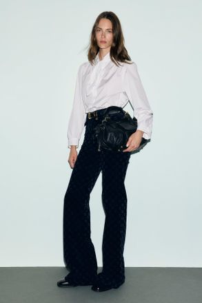 Gerard Darel Pantalon flare en velours &agrave; monogramme - ANNA - Navy