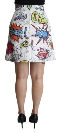 Dolce & Gabbana Womens White Cartoon Brocade A-Line High Waist Skirt Cotton Polyester Metal