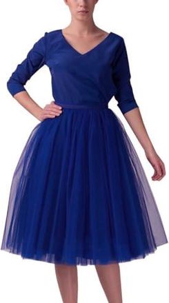 Generic Jupe en tulle &agrave; 4 couches avec ruban, jupon tutu, une ligne, robe longue pour femme avec taille haute bouffante, jupe noire pour femme, Bleu-violet., 