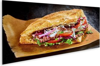 Islandburner Bild auf Leinwand T&uuml;rkischer D&ouml;ner Kebab Auf Golden Ger&ouml;steten Pita Brot Wandbild Poster Kunstdruck Bilder