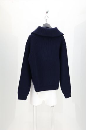 Celine Wool-Cashmere Trucker Collar Sweater - Navy