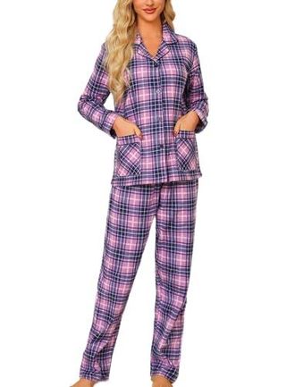 Mia Lucce Pyjama long pour femme avec boutonni&egrave;re, pyjama en flanelle pour femme, haut doux et pantalon de pyjama, 2 pi&egrave;ces, tailles XS &agrave; XL, XL
