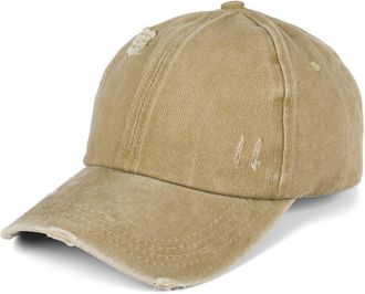 styleBREAKER Damen Baseball Cap im Washed Destroyed Used Look, Ponytail, 6-Panel, Klettverschluss verstellbar 04023080, Farbe:Schlamm
