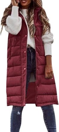 Generic Long gilet matelassé doublé polaire veste chaude sans manches hiver adolescentes filles doudoune chaude gilet dhiver matelassé manteaux veste de loisi