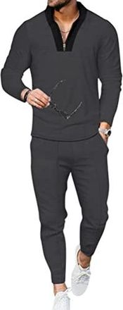 Onsoyours Survêtement Homme Ensemble Casual Sport Sweater à Polos Zippé et Pantalon Jogging de Cordon de Serrage 2 Pièces Training Homme Survetement C GrisFoncé