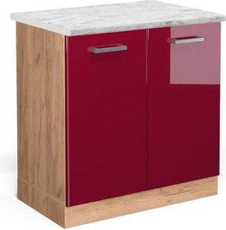 Vicco Meuble Bas sous-évier R-Line, Rouge Brillant, 80cm PT Marbre
