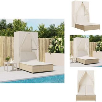 vidaXL Doppel-Sonnenliege mit Dach und Vorh&auml;ngen Beige Poly Rattan - Doppel-Sonnenliege - Liege - Gartenm&ouml;bel - Outdoor Liege - Sonnenschirm