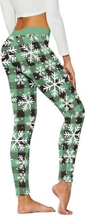 Generic Legging de sport 2026 pour femme - Motif flocon de neige - Taille haute - Compression - Remontage des fesses - Fitness, Vert, XXL