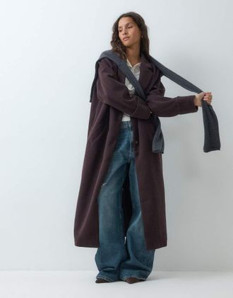 Noisy May manteau long maxi en coloris prune chocolat-Marron
