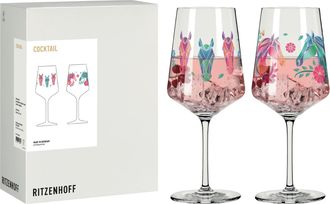 Ritzenhoff 8084005 Cocktail-Glas 2er Set 500 ml, Serie Reitgold - 2 St&uuml;ck, Motiv Pferdekopf, bunt - Made in Germany