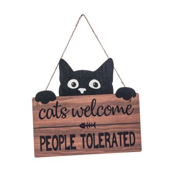 Baoblaze 1-teiliges Black Cat Welcome Holzschild zum Aufh&auml;ngen, T&uuml;rschild mit Katzenmotiv, witzige Dekoration f&uuml;r Zuhause oder B&uuml;ro, rustikaler Wandschmuck f&uuml;r