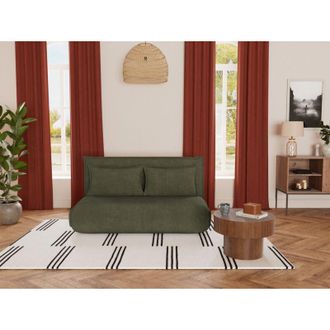 Best Mobilier Bestmobilier - Banquette 2 places convertible clic-clac en velours c&ocirc;tel&eacute; - Couchage 200x140cm - Coussins d&eacute;houssables - Style contemporain