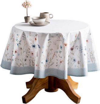 Maison d'Hermine Tischdecke aus 100 % Baumwolle, Motiv: Eisblumen, f&uuml;r K&uuml;che, Esszimmer, Dekoration, Partys, Hochzeiten, Thanksgiving, Weihnachten, rund, 160 cm