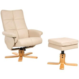 Beliani Beliani - Fauteuil Moderne Retro en Cuir pu avec Pouf Inclinable Pivotant Beige Epse