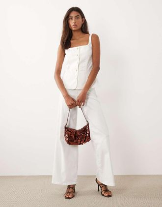 Good American Gilet de tailleur densemble boutonn&eacute; en jean - Blanc