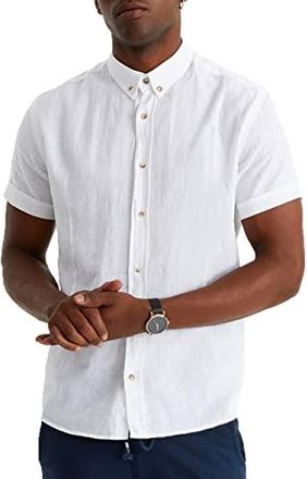 LEIF NELSON Chemise dété en lin pour homme - Manches courtes - Pour les loisirs et les affaires - Mélange de lin et de coton - Coupe droite, Blanc., L