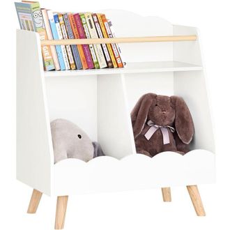 SoBuy KMB100-K-W Kinderregal mit 3 F&auml;chern B&uuml;cherregal Aufbewahrungsregal f&uuml;r Kinder Montessori Regal wei&szlig; bht ca. 61x71x35cm - Sobuy