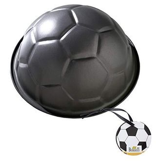 RBV BIRKMANN Birkmann, Motivbackform, Fußball, 3D Backform aus Karbonstahl, Ø 22,5 cm, mit Antihaftbeschichtung, Grau, Temperaturbeständig bis 230 °C, mit Rezeptid