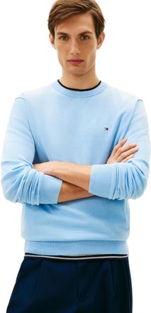 Tommy Hilfiger Men Essential SSNL Cotton Crewneck MW0MW39999 Pullover Sweater, Blue, L, Blau (Well Water), L