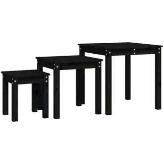 vidaXL Satztische 3 Stk. Schwarz Massivholz Kiefer - Vidaxl
