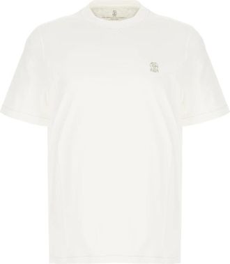 Brunello Cucinelli Homme, Tops, Beige, Taille: S T-shirt &agrave; col rond brod&eacute;