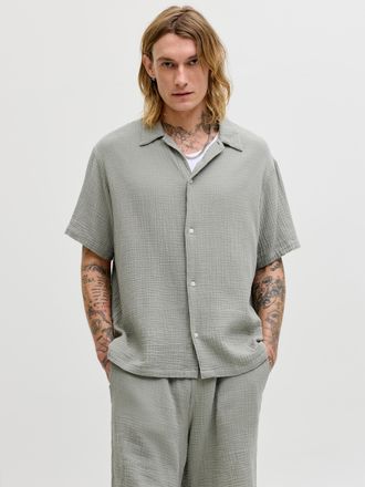 Jack & Jones Kurzarmhemd JACK & JONES JORNANTUCKET DOUBLE CLOTH SHIRT SS EA26, Herren, Gr. S, N-Gr, seagrass, Web, Obermaterial: 100% Baumwolle, unifarben, relaxed