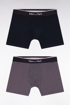 Eden Park Lot De Deux Boxers En Jersey De Coton Stretch Uni Et Micro-motifs Marine Et Rose