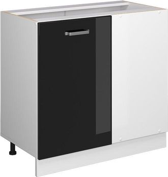 Vicco Eckunterschrank R-Line, Schwarz Hochglanz, 86 cm ohne Arbeitsplatte Vicco