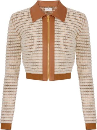 Elisabetta Franchi Femme, Vestes, Beige, Taille: 42 FR Cardigan en Chenille avec Point Gaufre
