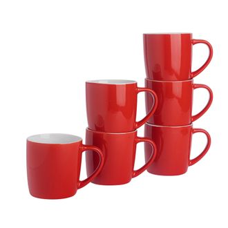 Argon Tableware Farbige Kaffeetassen - Rot - 350 ml - 6 St&uuml;ck - gl&auml;nzende Keramik-Steinzeug-Teetassen, Tassen f&uuml;r Latte, Cappuccino, Tassen f&uuml;r hei&szlig;e Schokolade, bunt
