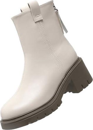 Generic Bottes Mollets Larges XXL Bottines Femmes Beige Bottes &agrave; Talons &eacute;pais et Semelle &eacute;paisse pour Femmes, Chaussures Respirantes &agrave; la Mode &agrave; t&ecirc;te Ronde et