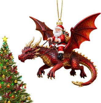 Generic Drache Weihnachtsornament - Flacher Acryldrache Weihnachtsmann Dekoration Winter Urlaub Ausstellungszubeh&ouml;r Festliche Dekoration zum Aufh&auml;ngen Illustr