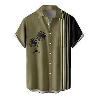 Generic Chemise hawa&iuml;enne d&eacute;t&eacute; boutonn&eacute;e pour homme - Chemise &agrave; manches courtes - Flamant rose hawa&iuml;en - Palmier hawa&iuml;en - Revers graphique d&eacute;contract&eacute; - Chem