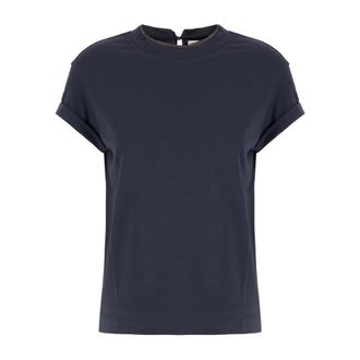 Brunello Cucinelli T-Shirt mit Schmuckdetail - - Tops - Damen - Blau - L
