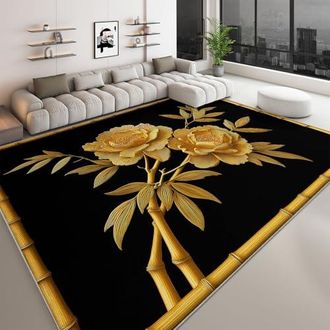 Generic Tapis Lavable &agrave; Poils Courts, Tapis Antid&eacute;rapant Doux Chinois Feuilles Fleurs Minimaliste pour Salon Salle &agrave; Manger Chambre &agrave; Coucher et Bureau - D&eacute;co