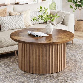 Tribesigns 80 cm runder Couchtisch, Bauernhaus-Couchtisch mit Metallsockel, moderner Holzakzent-Mitteltisch, Sofa, Beistelltisch f&uuml;r Wohnzimmer, Heimb&uuml;ro